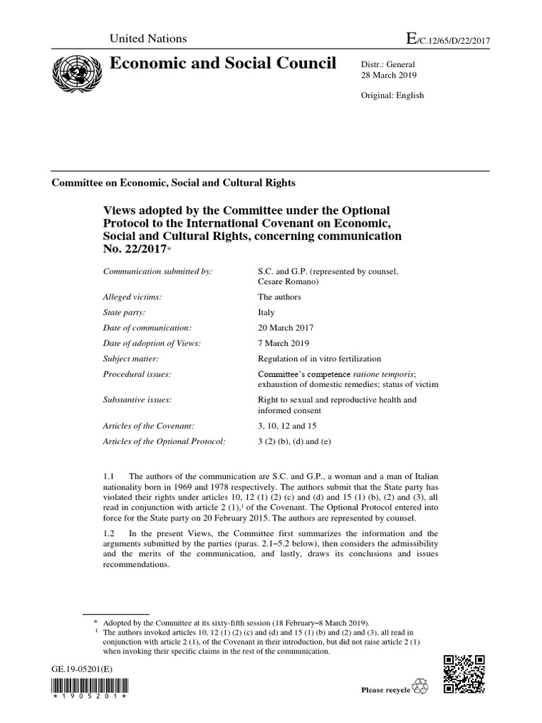ICESCR S.C. and G.P. v. Italy - PDF On Health Rights 1 | PDF