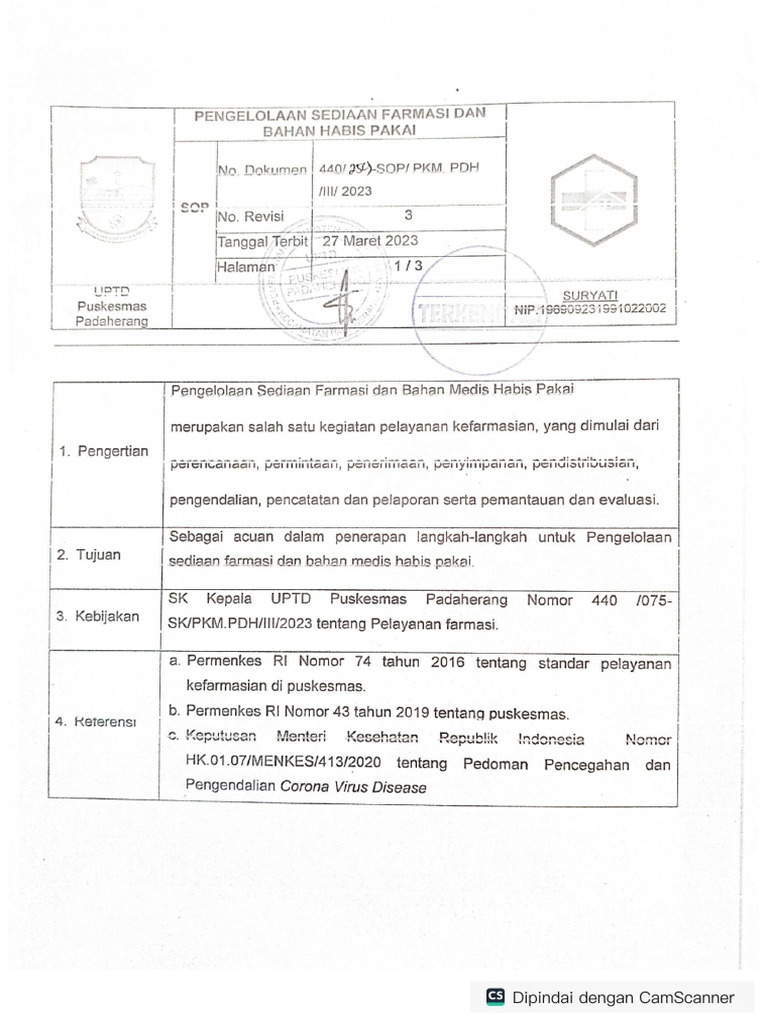Sop Pengelolaan Sediaan Farmasi Dan BHP | PDF