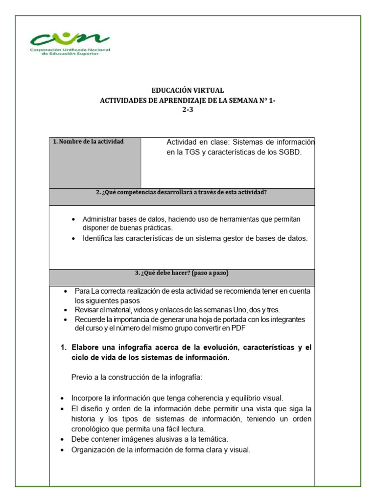Actividades Semana 1-3: Sistemas y SGBD | PDF | Bases de datos | Caso de estudio