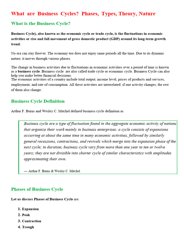 What Is Business Cycles Phases Types Theory Nature | PDF | Business ...