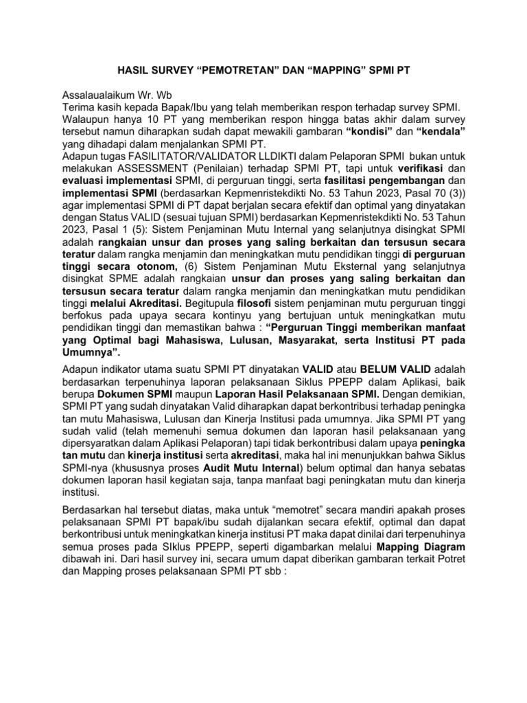 "Survey SPMI PT: Hasil dan Analisis" | PDF