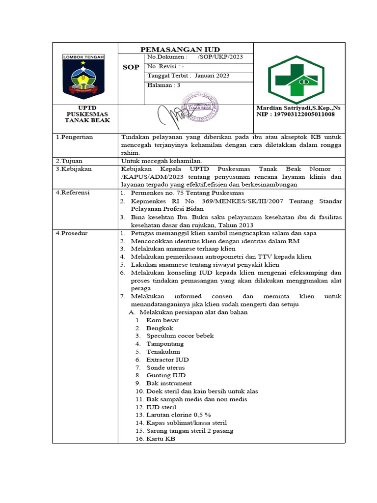 Sop Diagram Alir Pemasangan Iud | PDF