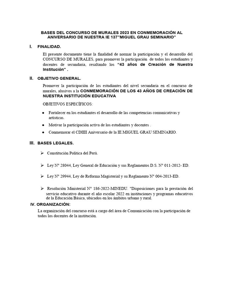 Bases Del Concurso de Murales-2023 | PDF Bases Del Concurso de Murales-2023 | PDF