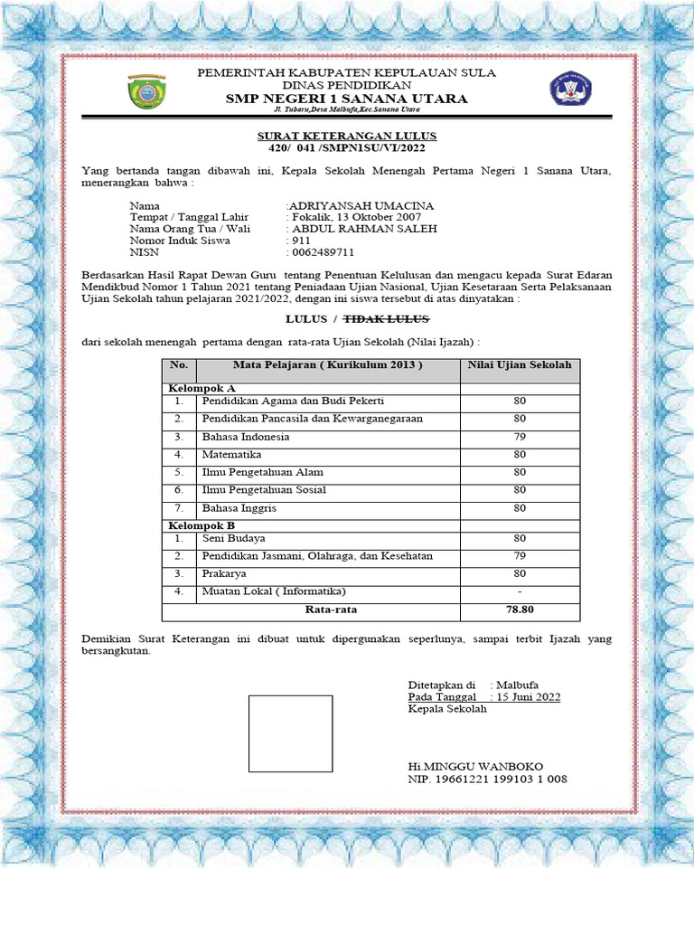 Contoh SKL Malbufa | PDF