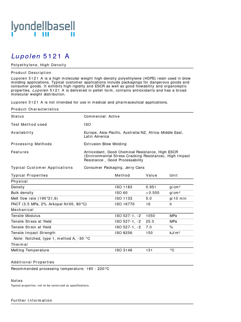 HDPE Lupolen 5121 | PDF