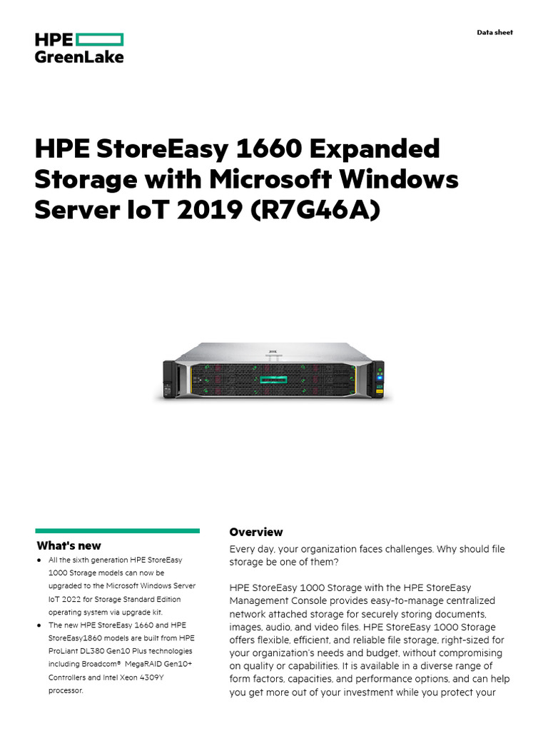 HPE StoreEasy 1660 Expanded Storage With Microsoft Windows Server IoT ...