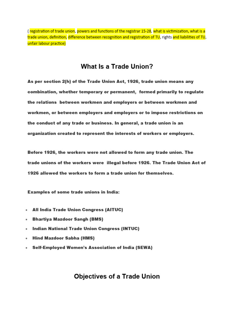 Registration of Trade Union | PDF | Trade Union | Employment
