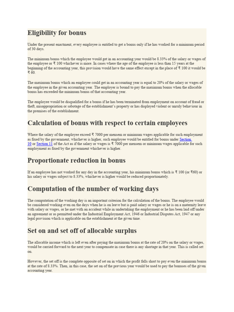 Computation and Eligibility For Bonus | PDF | Salary | Employment