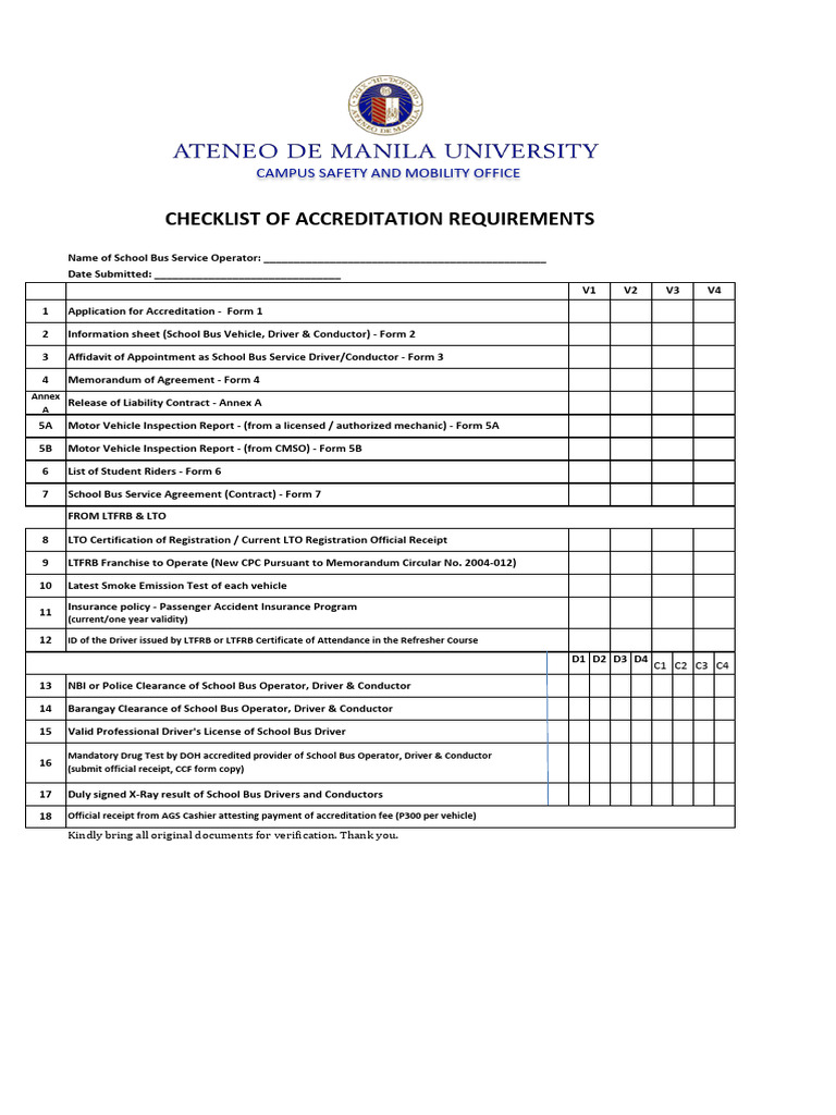 School Bus Service Accreditation Checklist | PDF