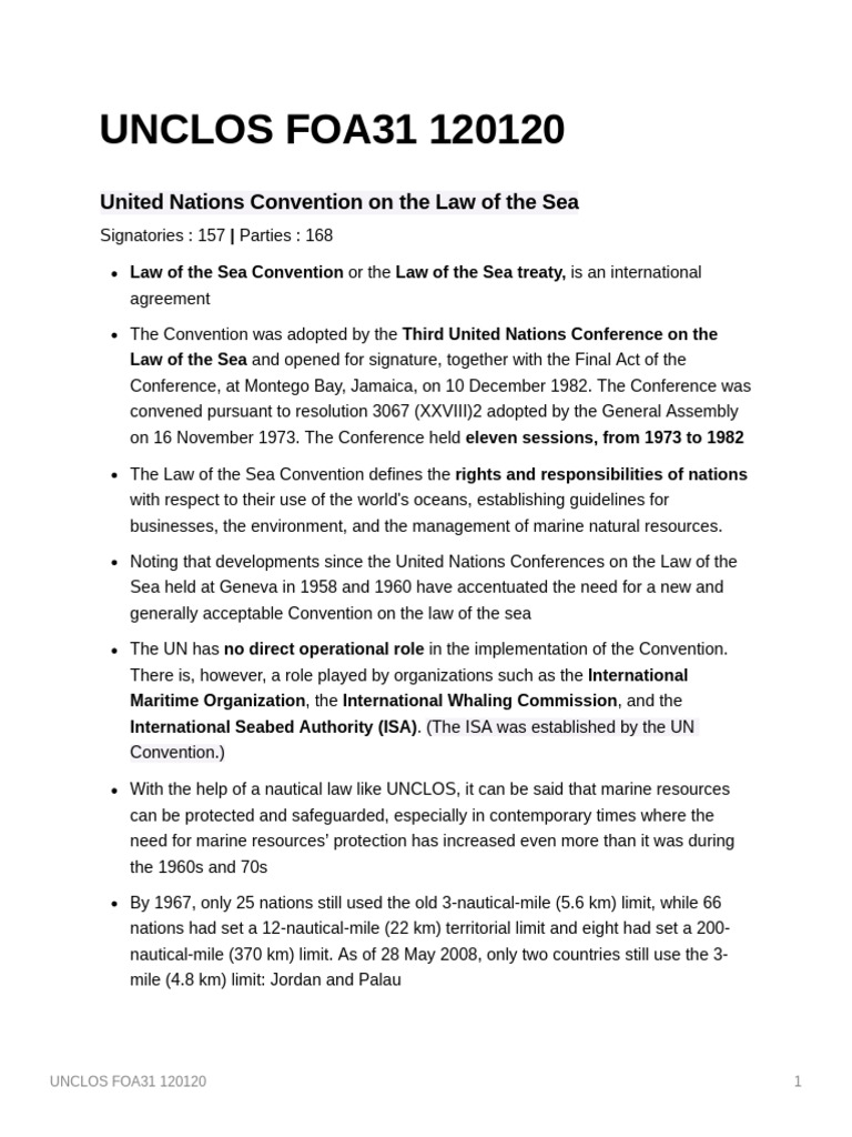 Unclos Foa31 120120 | PDF | United Nations Convention On The Law Of The ...