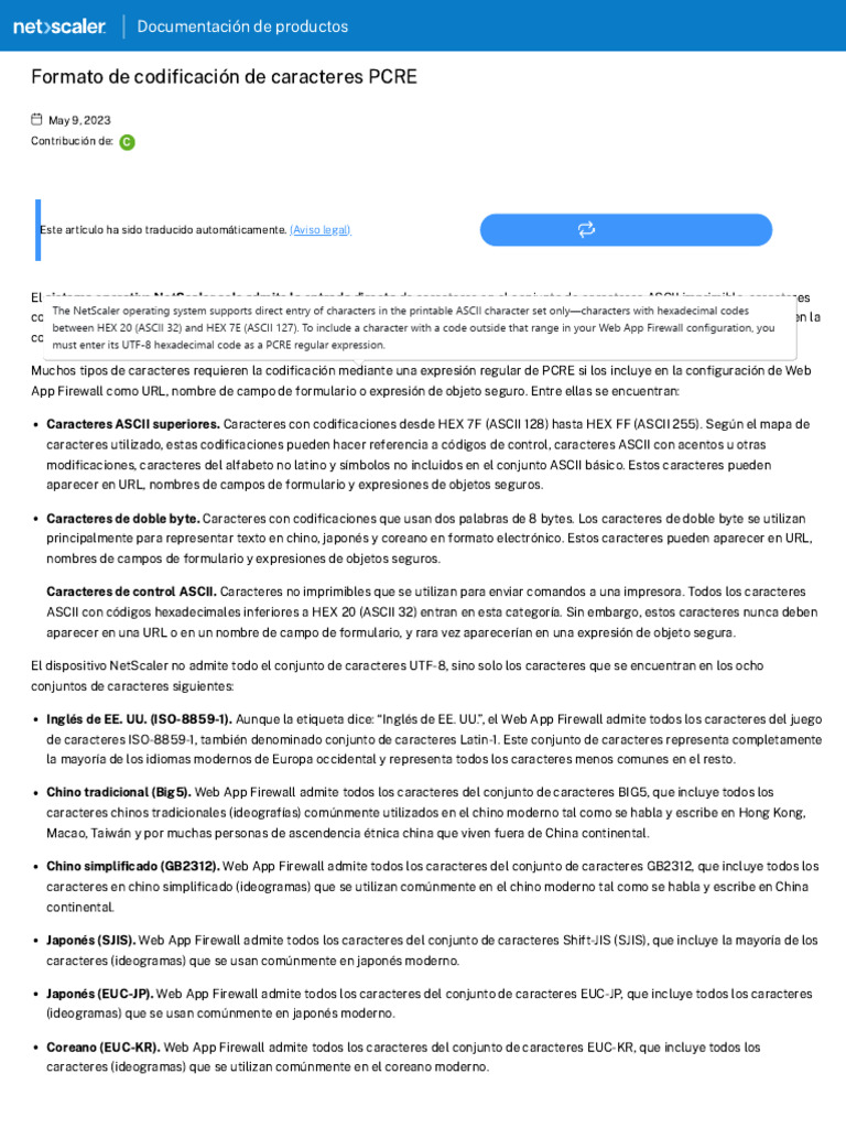 Formato de Codi Cación de Caracteres PCRE: (Aviso Legal) Leer en Inglés | PDF | Ascii ...