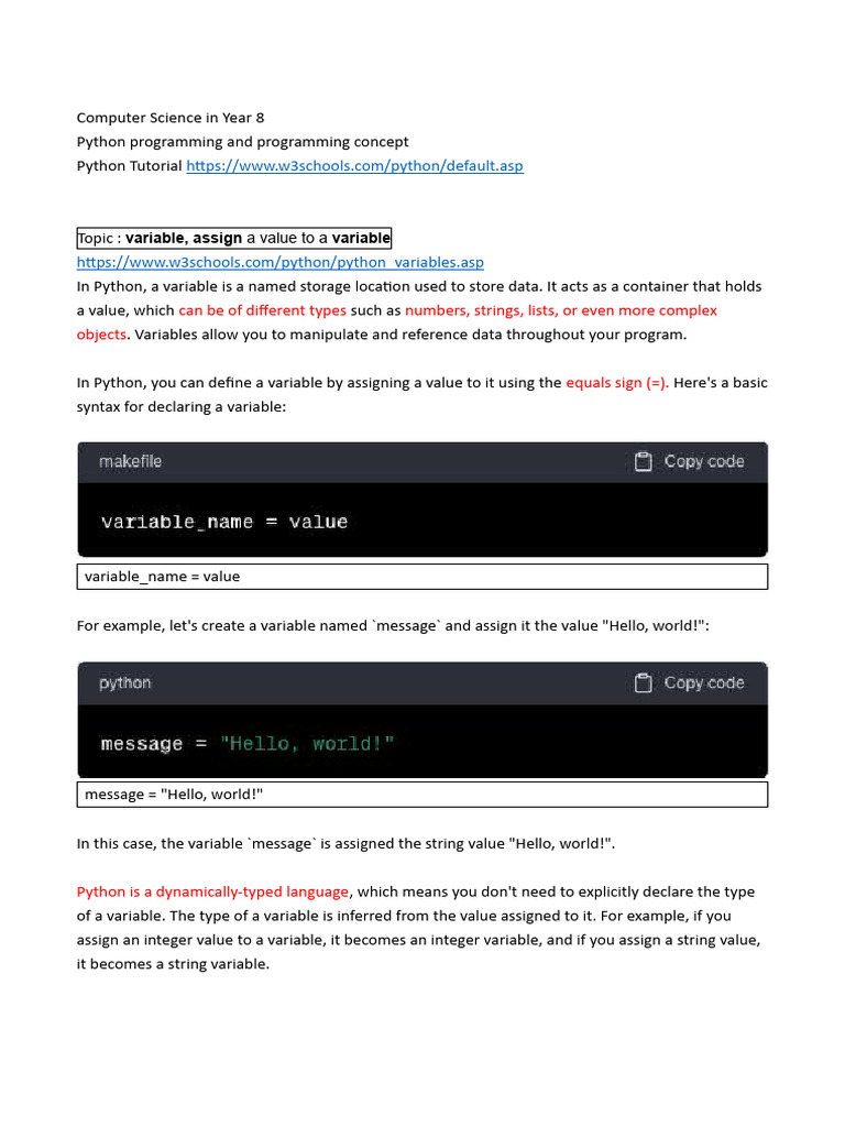 Python Programming And Programming Concept Pdf Variable Computer