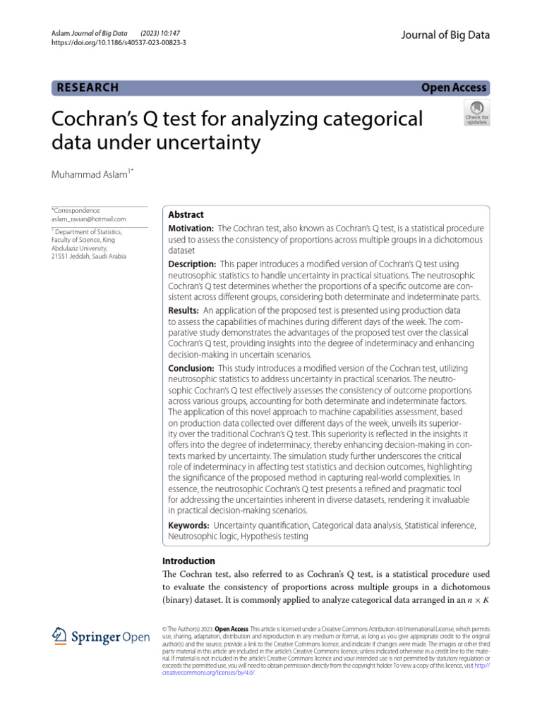Cochran's Q Test For Analyzing Categorical Data Under Uncertainty | PDF ...