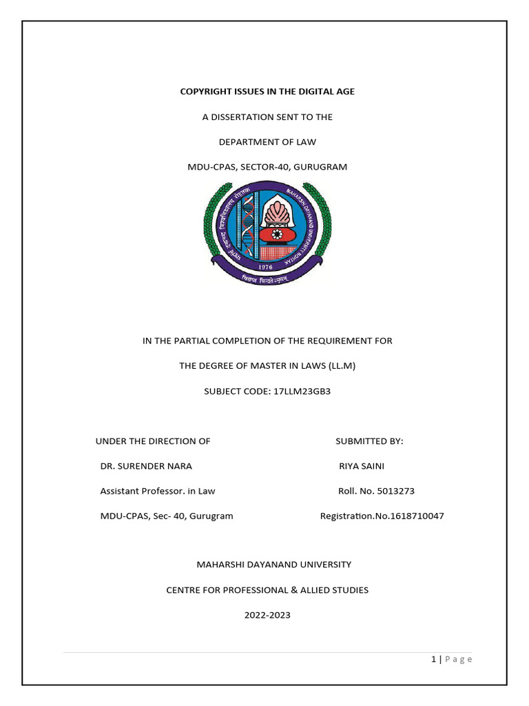 Copyright Issues in Digital Era Dissertation | PDF | Copyright | Source ...