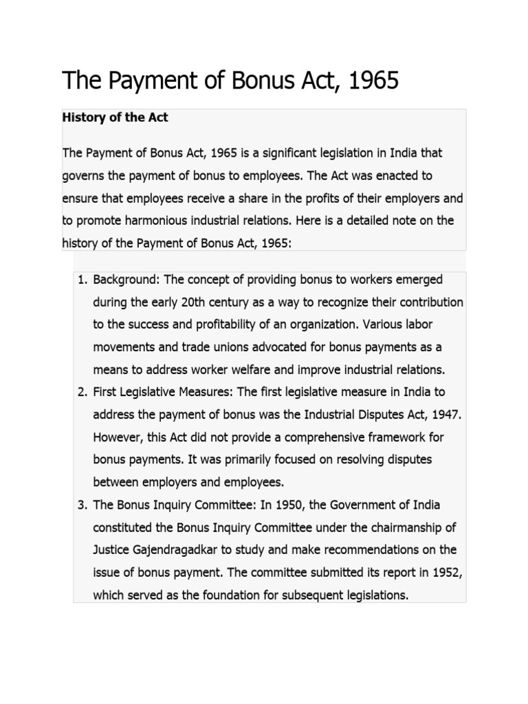 The Payment of Bonus Act | PDF | Employment | Salary