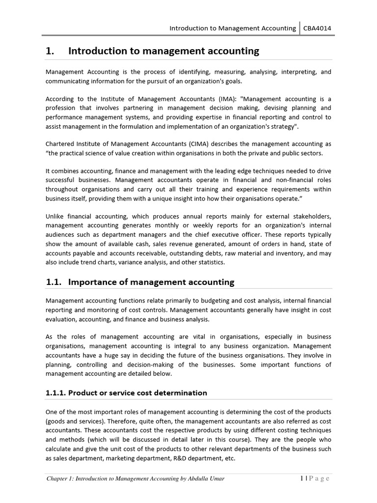 Introduction To Management Accounting Notes Pdf