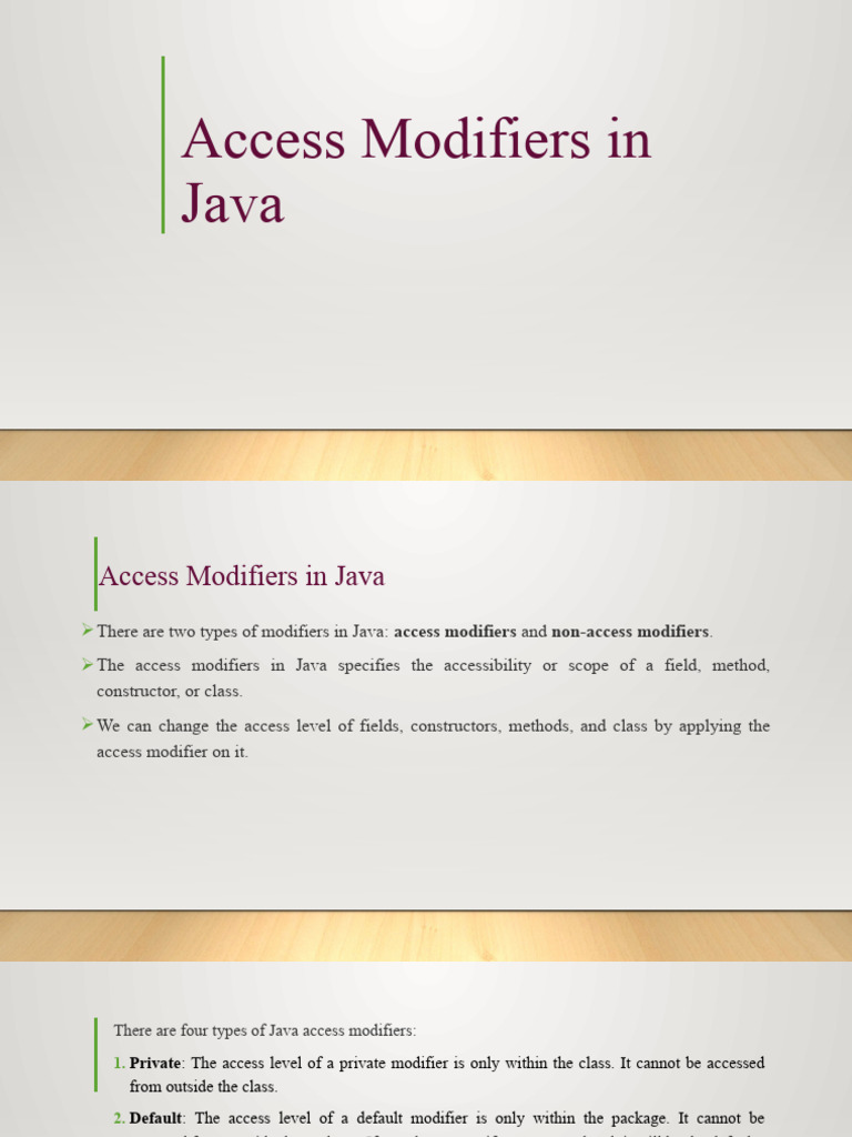 Access Modifiers In Java Pdf Class Computer Programming Method Computer Programming 