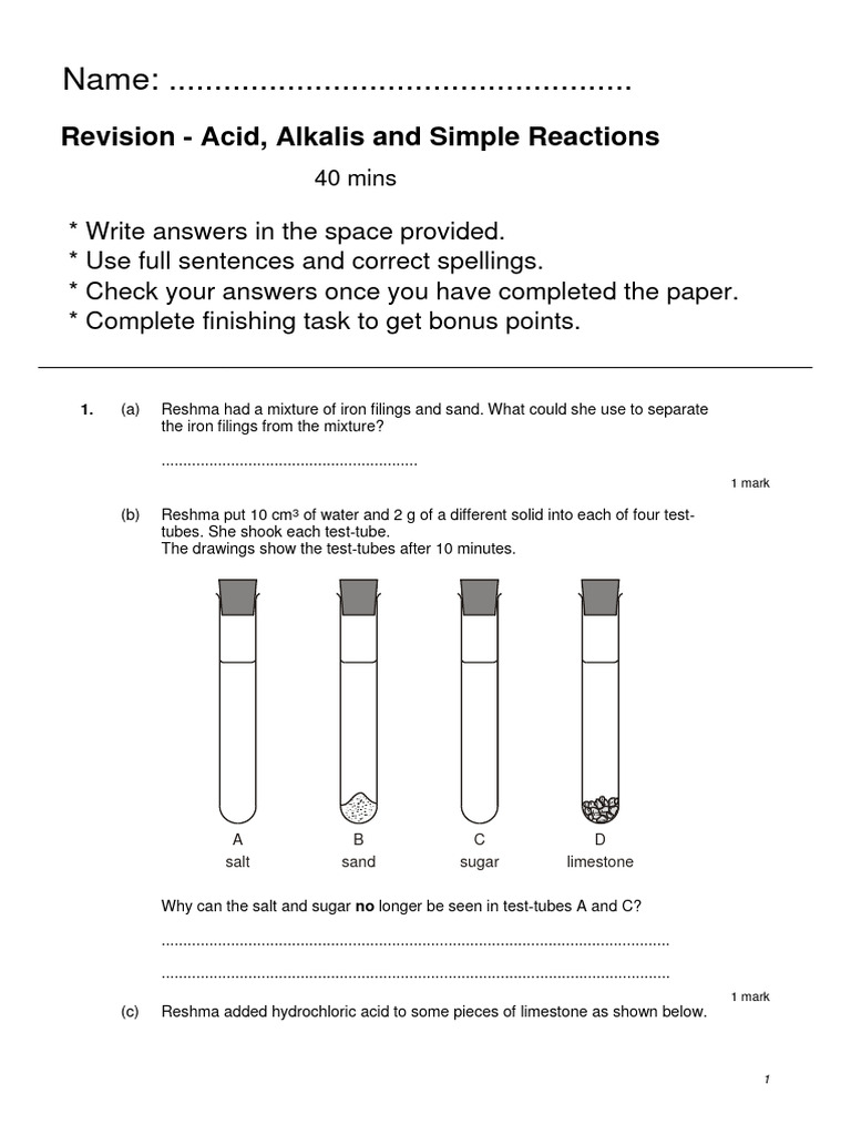 Acid and Alkali Reaction Examples | PDF | Acid | Volcano