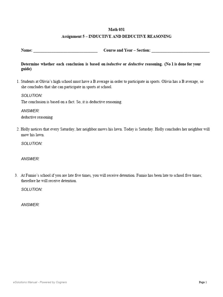 Assignment 5 - Inductive-Deductive Reasoning | PDF | Reason | Methodology