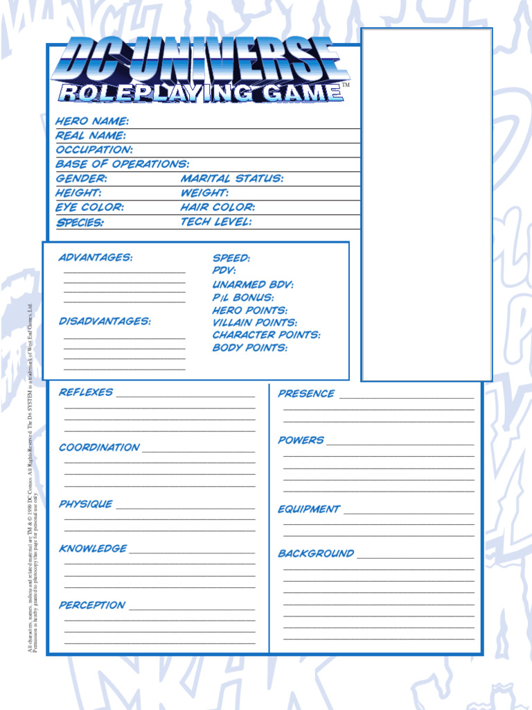 DC Universe Character Sheet - Fillable | PDF