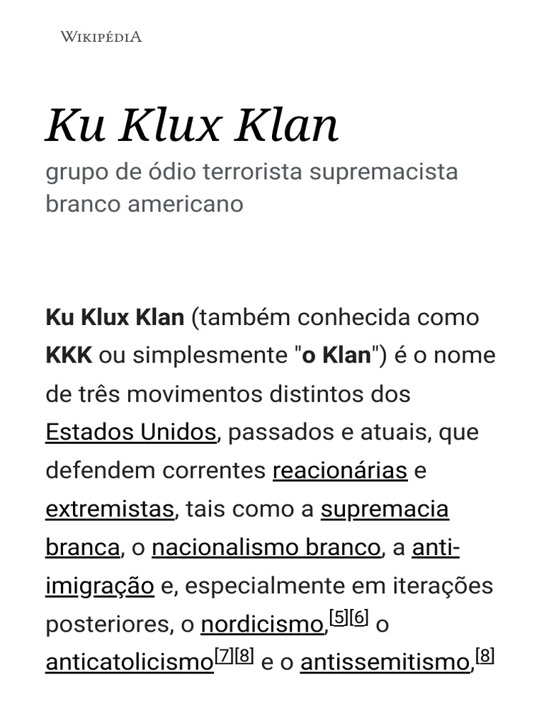 Ku Klux Klan - Wikipédia, A Enciclopédia Livre | PDF | Ciências Sociais
