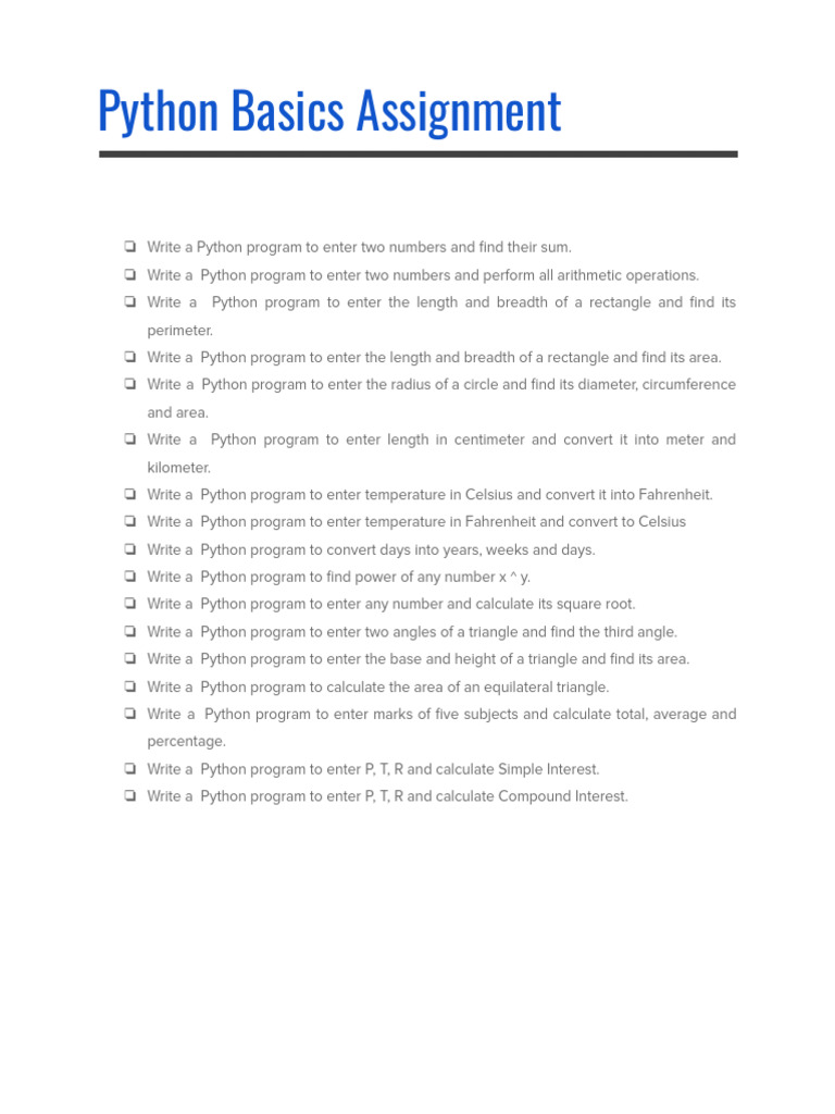 Python Basics Assignment | PDF