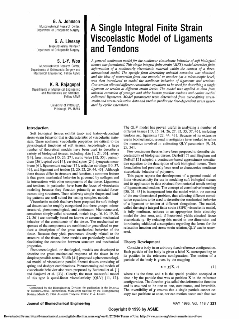 A Single Integral Finite Strain Viscoelastic Model Of Ligaments And