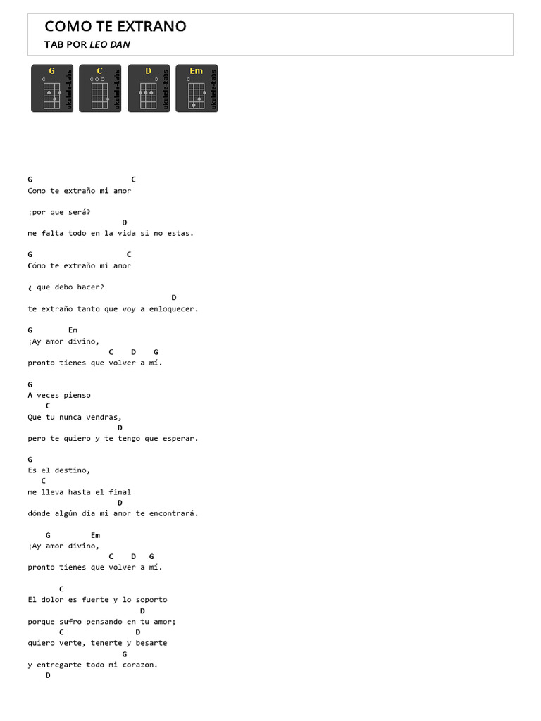 Como Te Extrano Tab Por Leo Dan - Ukulele Tabs | PDF