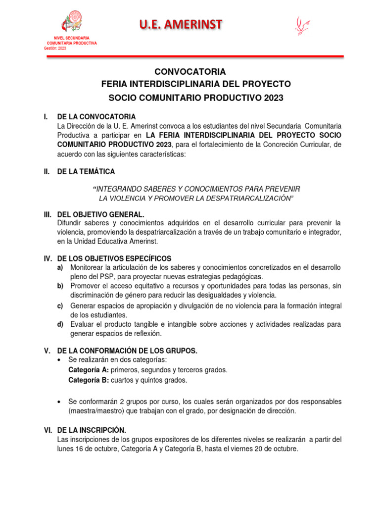 Convocatoria Feria Interdisciplinaria Amerinst 2023 Final | PDF