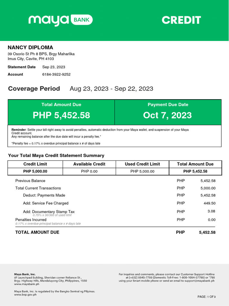 MayaCredit SoA 2023SEP | PDF | Fee | Market (Economics)