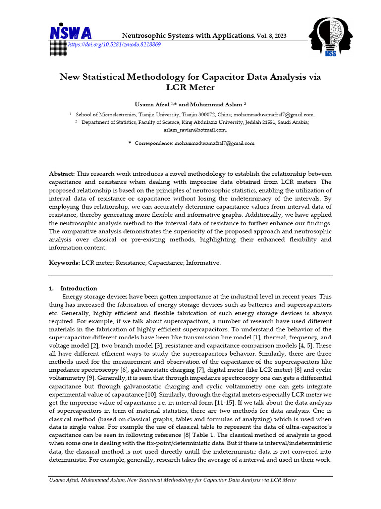 New Statistical Methodology For Capacitor Data Analysis Via LCR Meter | PDF | Statistics ...