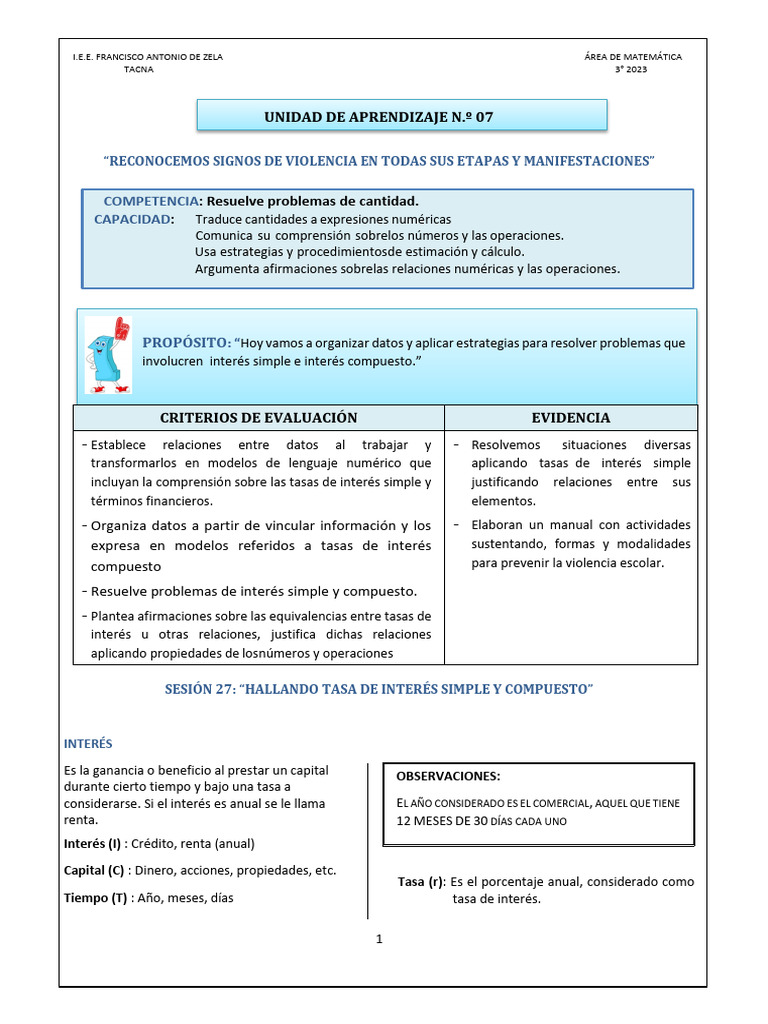 Interés Simple y Compuesto_tercer Año 2023_material-1 | PDF | Interés ...
