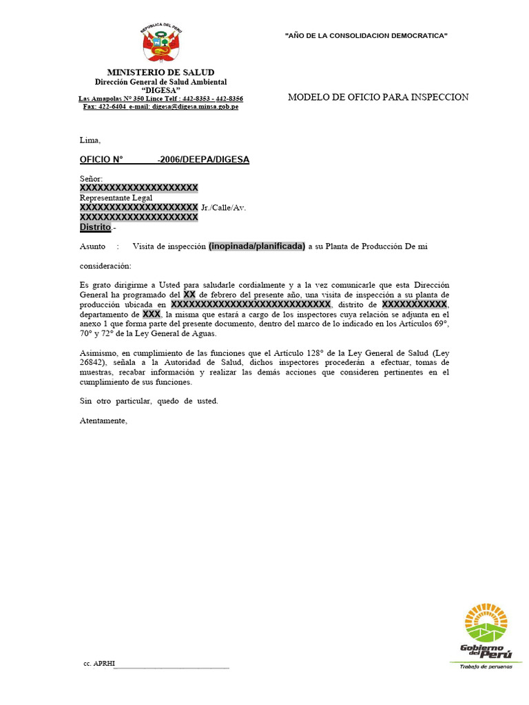 Modelo Oficio Inspeccion | PDF