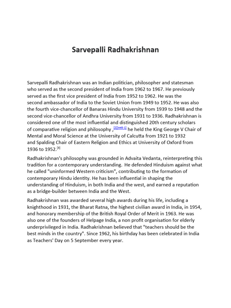 Sarvepalli Radhakrishnan: A Biography | PDF