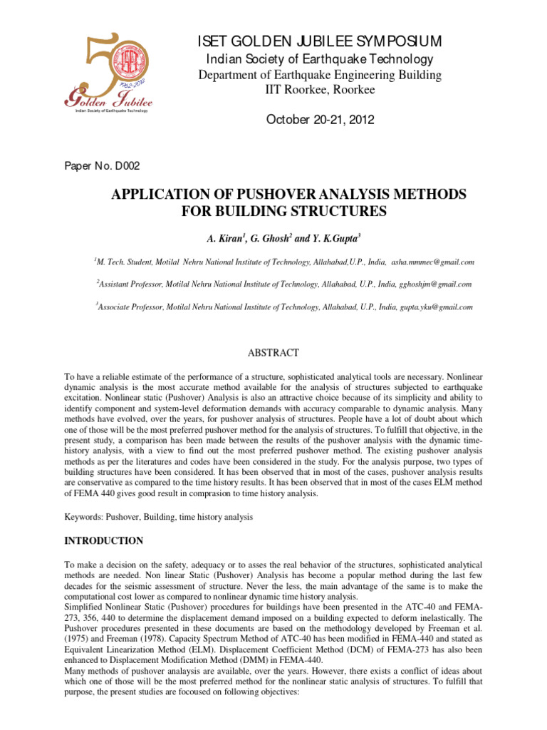 Application of Pushover Analysis Methods For Building Structures | PDF ...