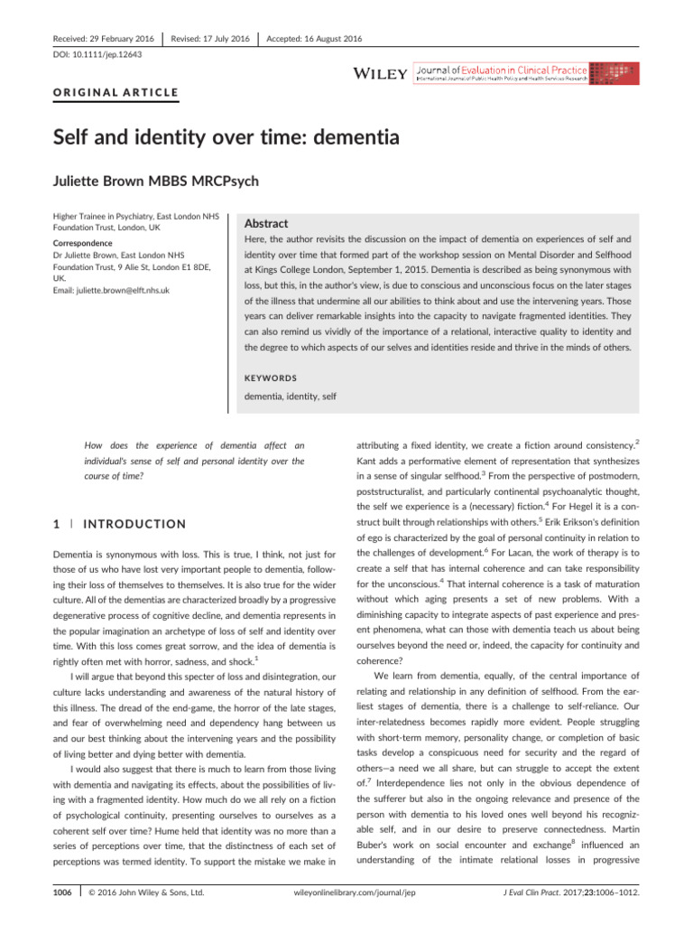 Self and Identity Over Time With Dementia | PDF | Dementia | Self