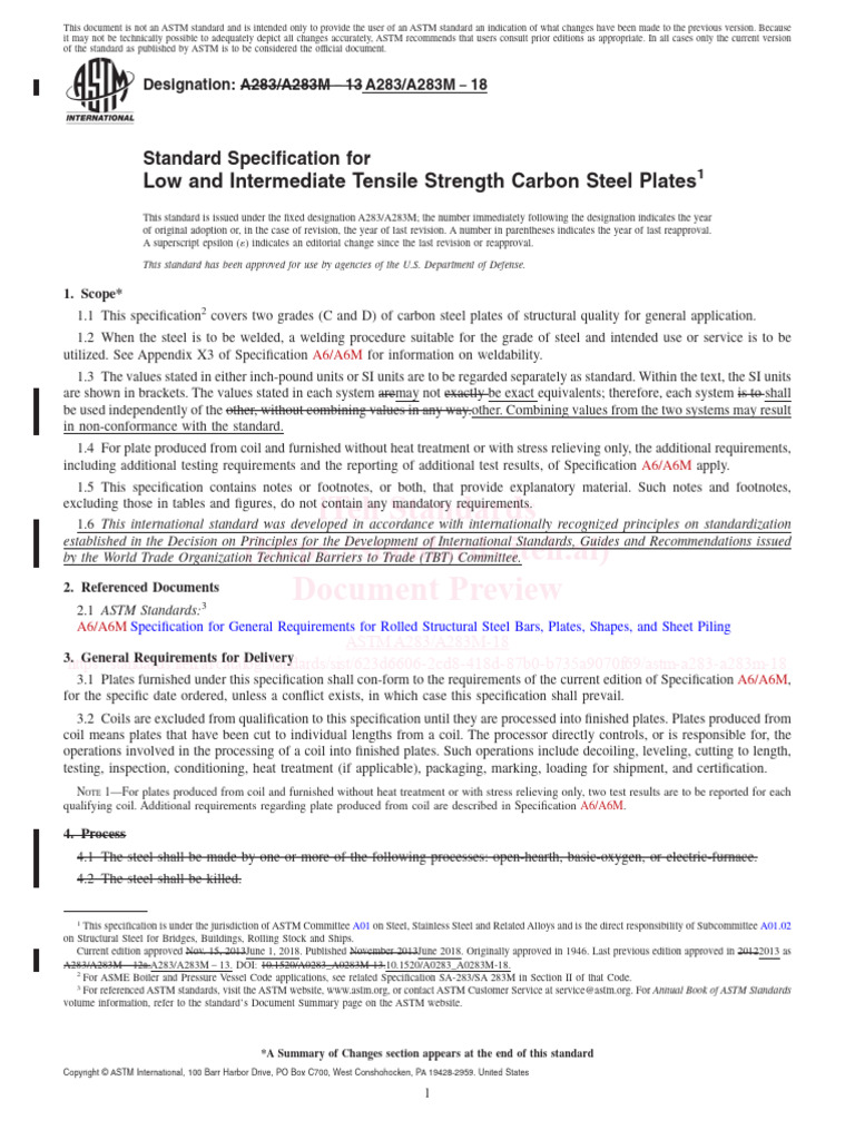 ASTM A283 A283M 18 - Pre | PDF | Steel | Specification (Technical Standard)