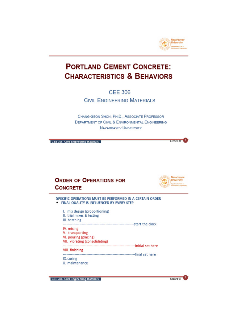 CEE 306 - Lecture 07 - PCC Characteristics | PDF | Concrete | Strength ...