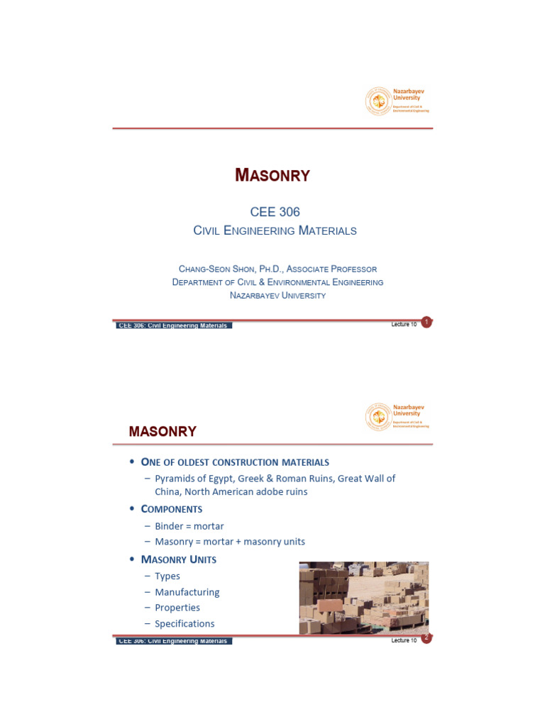 Masonry in Civil Engineering Materials | PDF | Masonry | Mortar (Masonry)