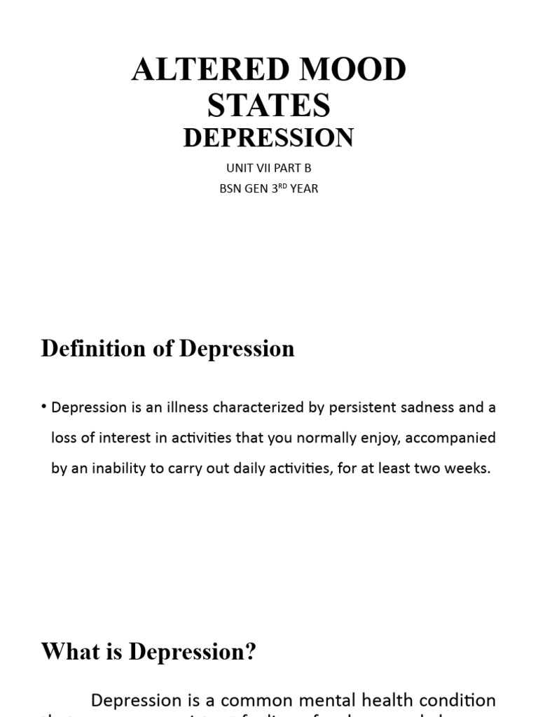 Altered Mood States Depression | PDF | Major Depressive Disorder | Mood ...