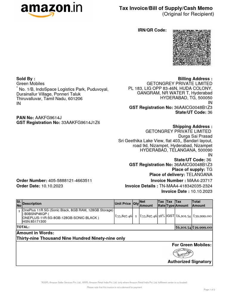 Oneplus 11 | PDF | Invoice | Payments