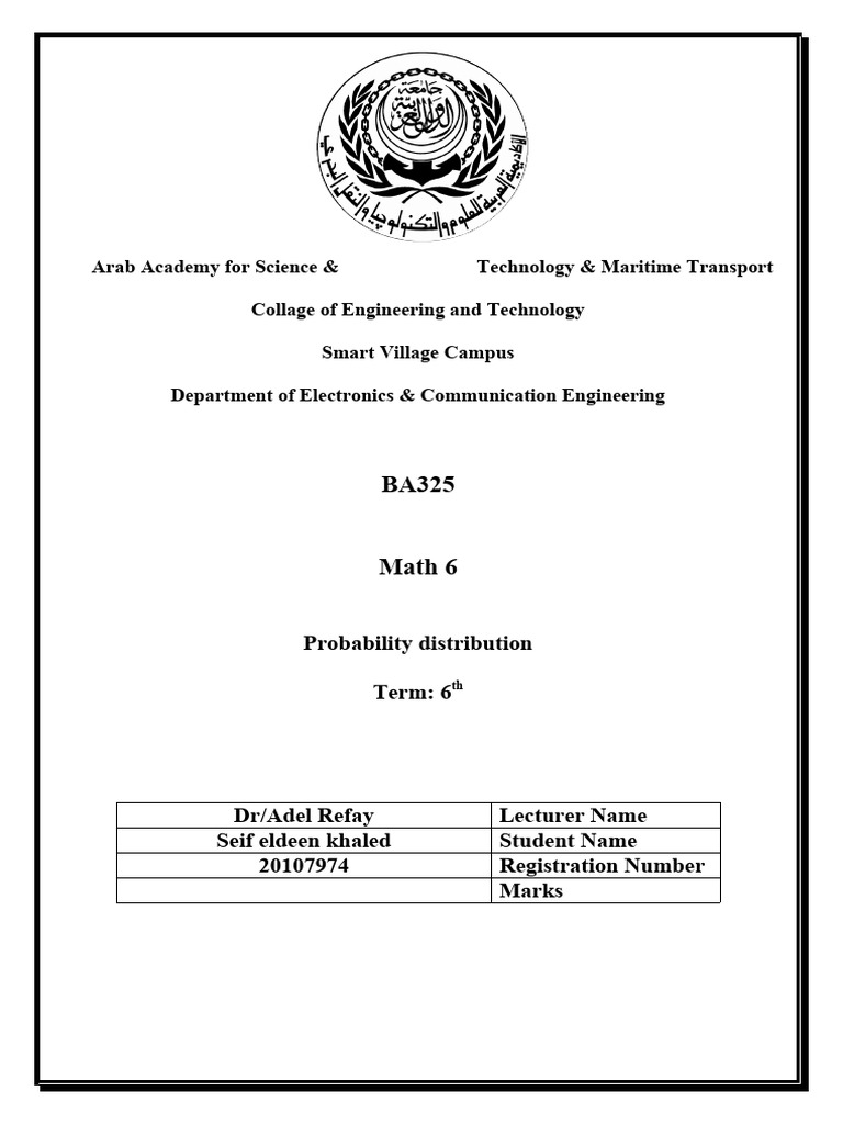 Seif Khaled Math 6 Rep | PDF | Probability Distribution | Probability