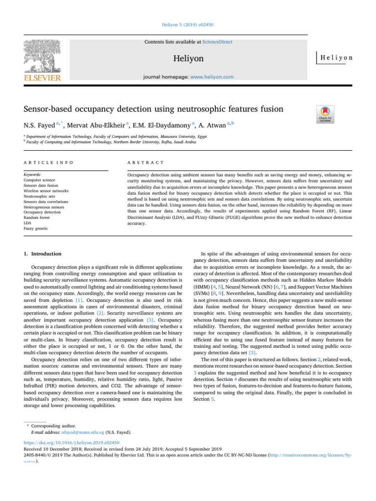 Sensor-Based Occupancy Detection Using Neutrosophic Features Fusion | PDF Sensor-Based Occupancy Detection Using Neutrosophic Features Fusion | PDF