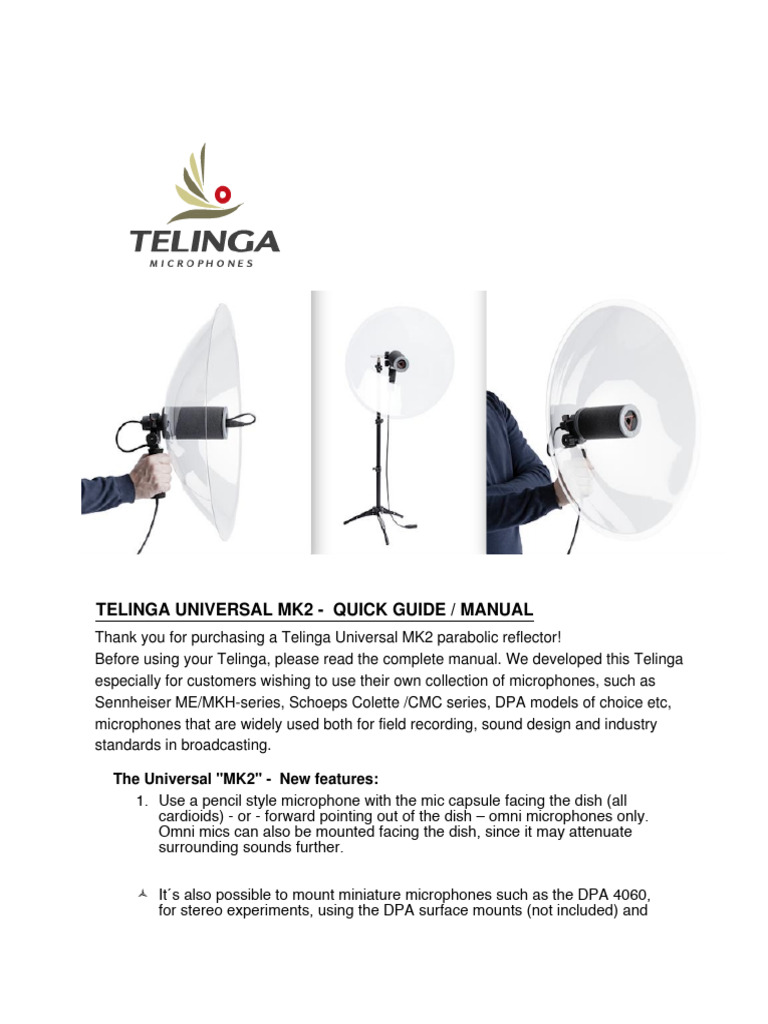 Telinga Universal MK2 PDF Manual INTL | PDF | Microphone | Recording
