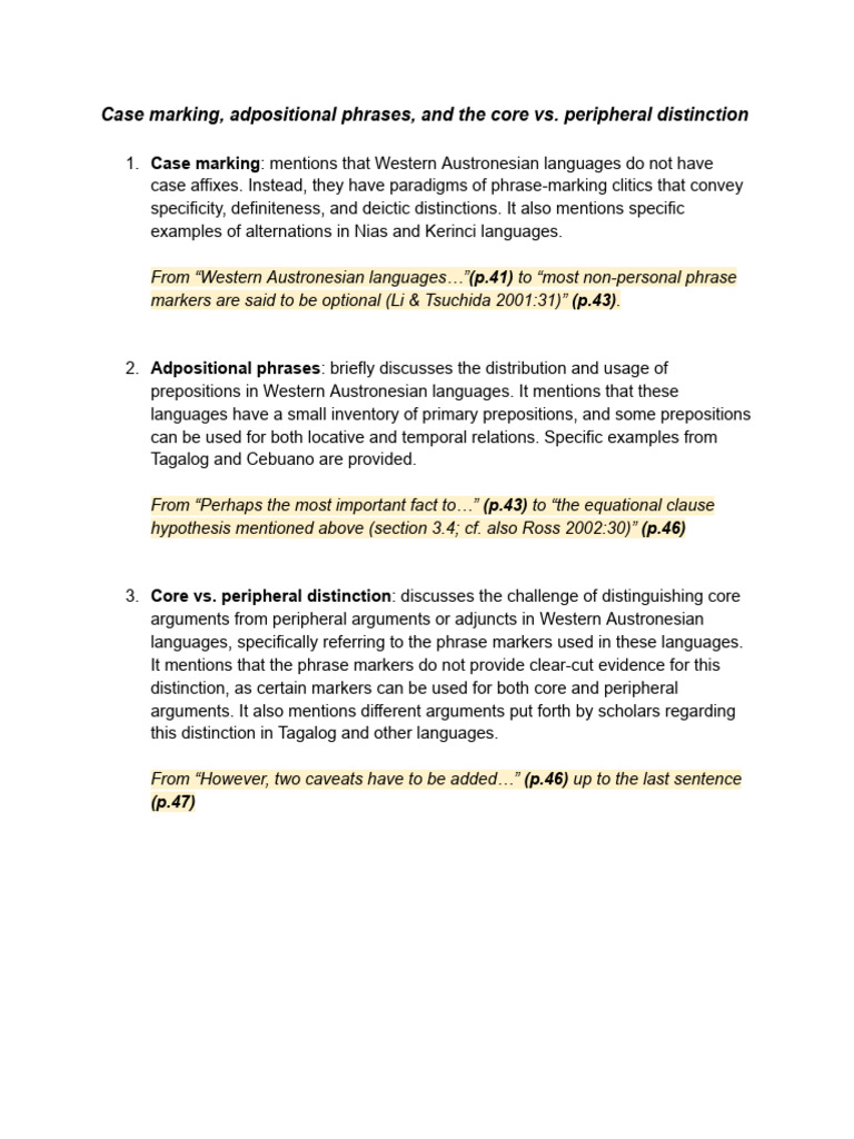 Case Marking, Adpositional Phrases, and The Core vs. Peripheral ...