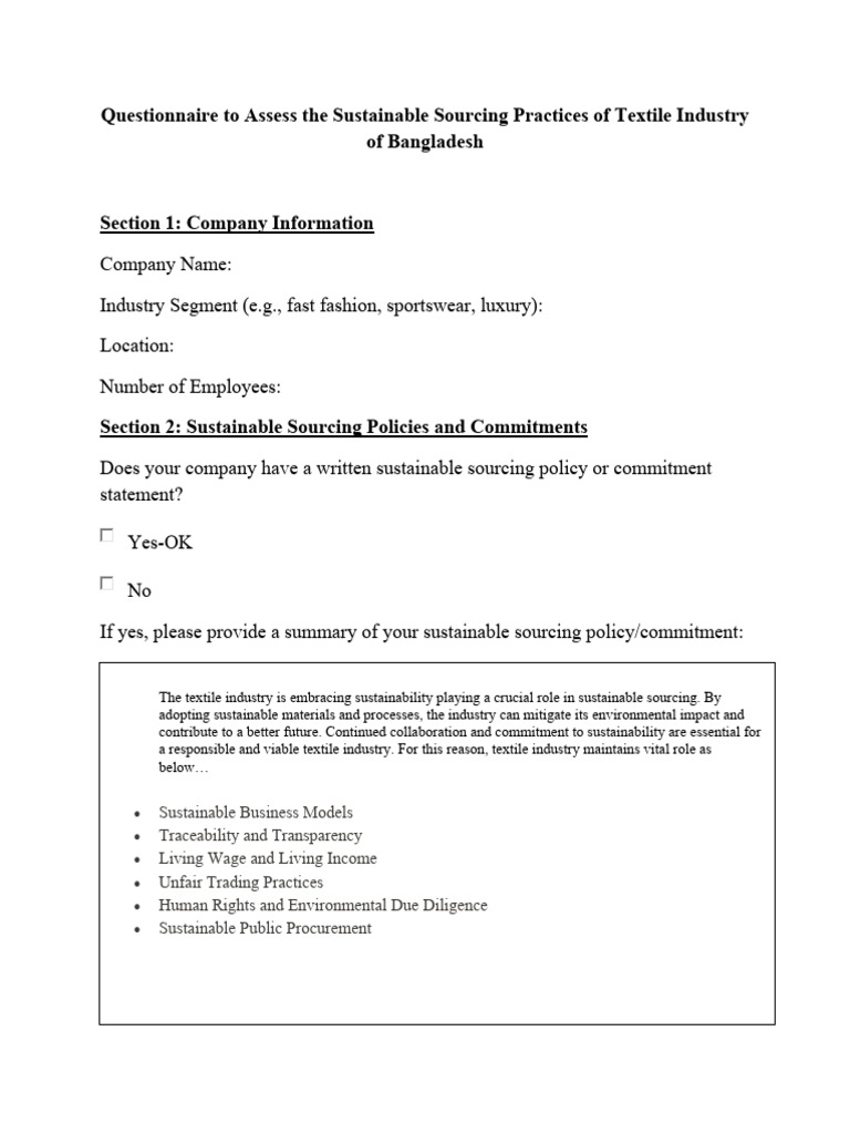 A Sample Questionnaire Outline | PDF | Sustainability | Textiles