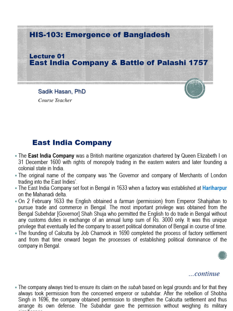 HIS103 Lec 01 East India Company, Battle of Palashi | PDF | South Asia ...