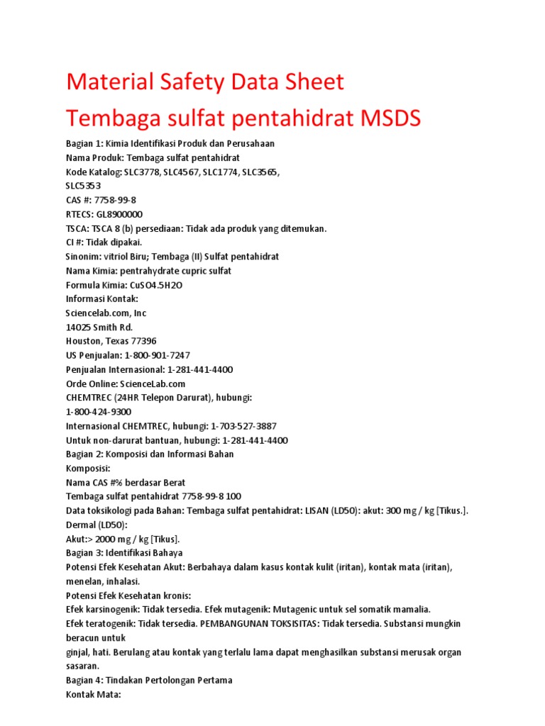 MSDS CuSO4 | PDF