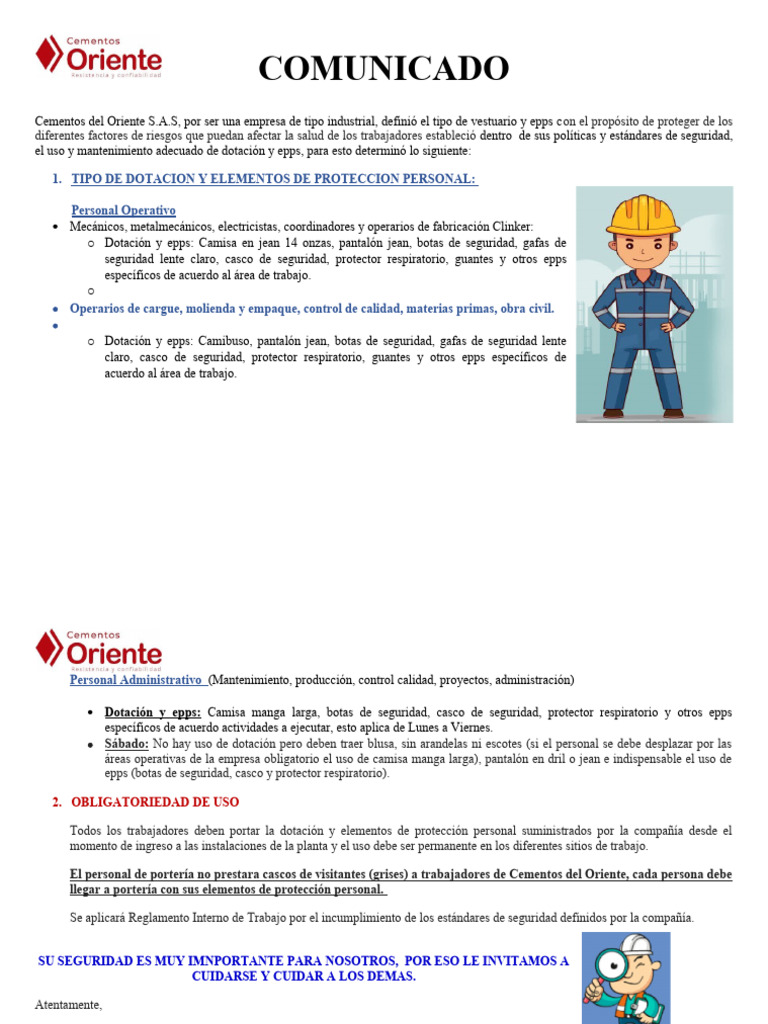 Comunicado Uso Dotacion y Epps | PDF