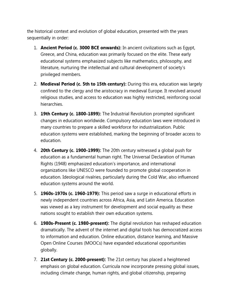 The Historical Context and Evolution of Global Education | PDF
